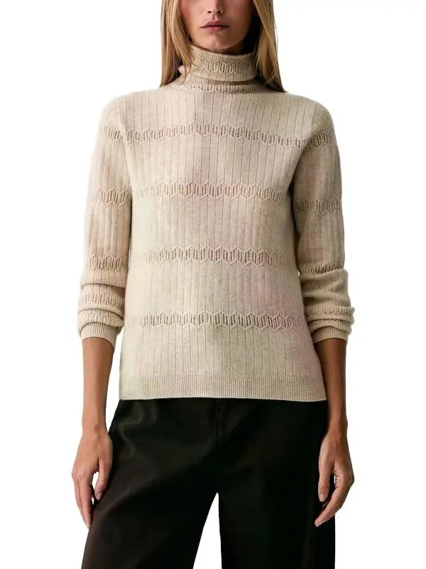 TWINSET Pointelle Knit Roll Neck Sweater - Neutrals