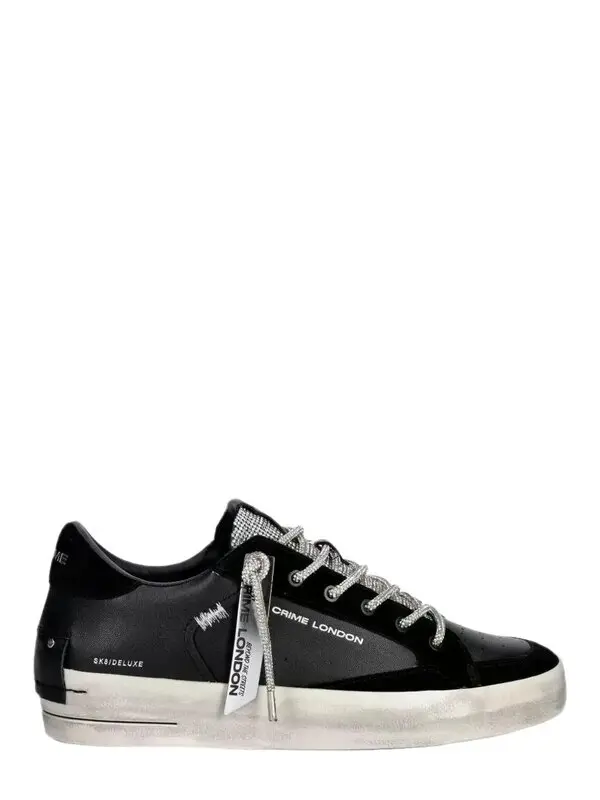 CRIME LONDON Sk8 Deluxe Wedge Rhinestone-embellished Leather Sneakers - Black