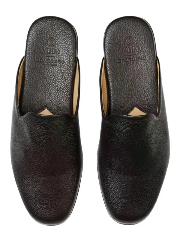 SCAROSSO Atlas Travel Grained Leather Slippers - Brown