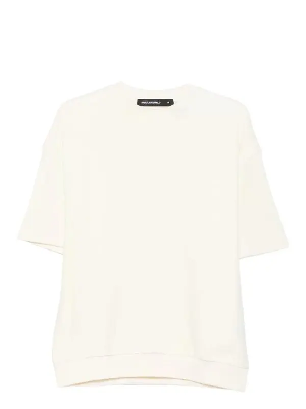 Karl Lagerfeld Logo-embroidered Ribbed-trim T-shirt - Neutrals