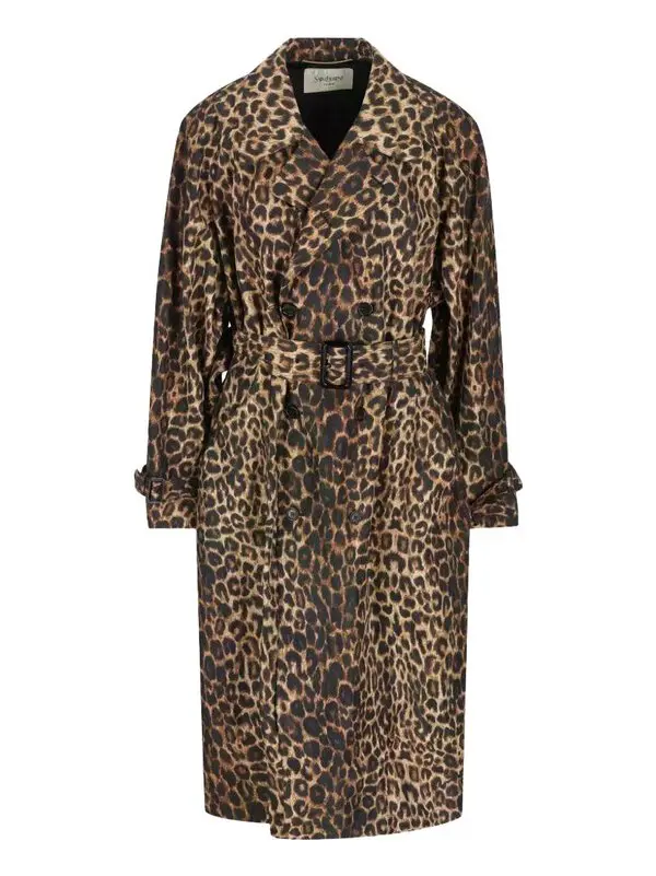 Saint Laurent Leopard Print Nylon Trench Coat - Brown