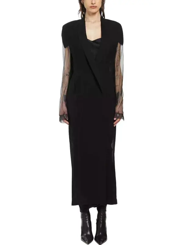 YEHUAFAN Long-slevee V-neck Coat - Black