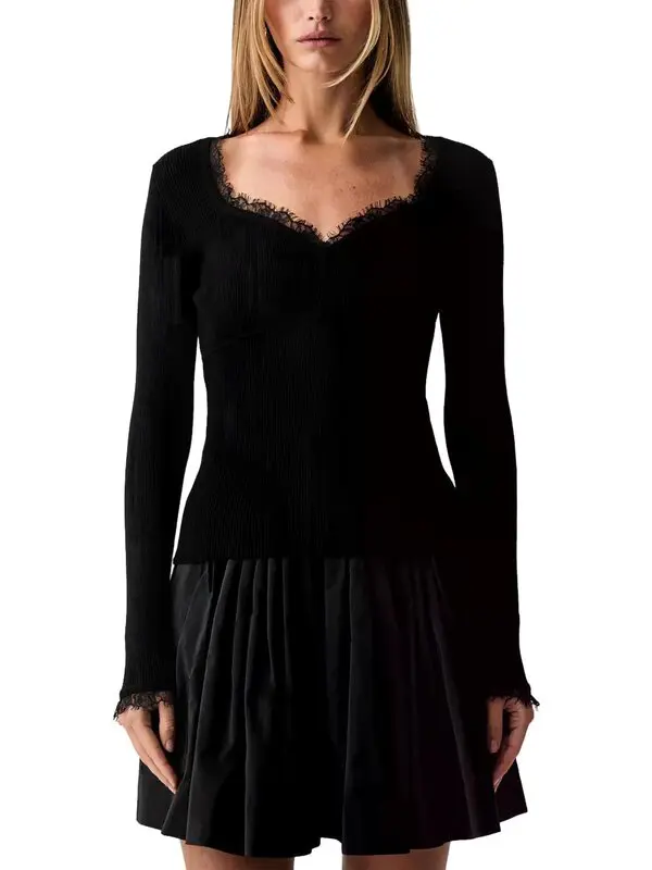 TWINSET Lace-trim Ribbed Sweater - Black