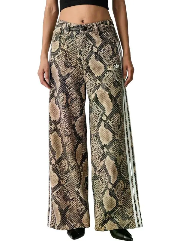 Adidas Snake-print Wide Leg Denim Pants - Neutrals