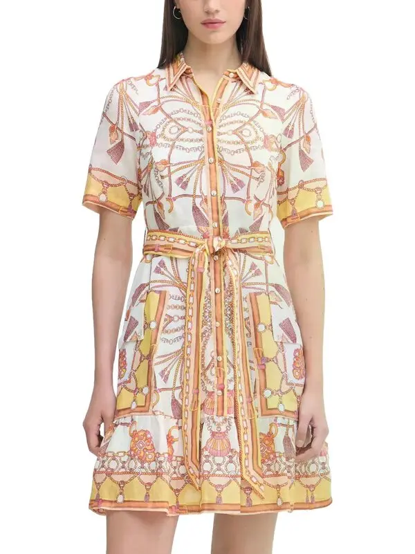 Hale Bob Aula Belted Chain-print Mini Dress - White