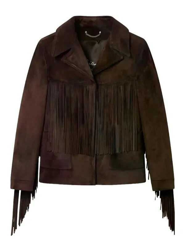 GOLDEN GOOSE Journey Jacket With Fringes In Waxed Calf Leather - Brown
