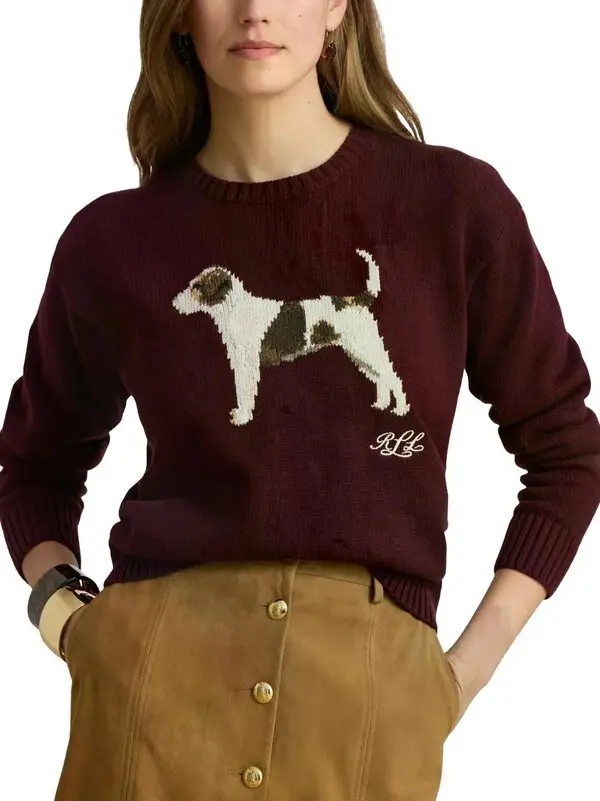 Ralph Lauren Intarsia-knit Cotton Dog Motif Sweater - Red
