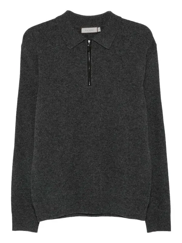 Canali Zip-fastening Polo Sweater - Grey