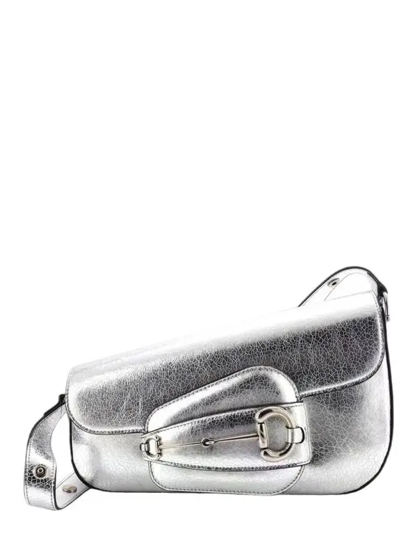 Gucci Horsebit 1955 Asymmetric Leather Small Shoulder Bag - Silver