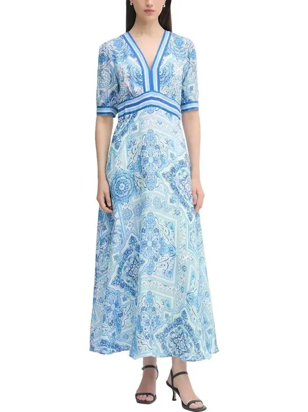 Hale Bob Ginevra Tile-print V-neck Maxi Dress - White