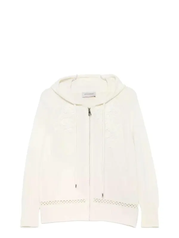 ERMANNO FIRENZE Open-knit Floral Embroidered Hoodie - Neutrals