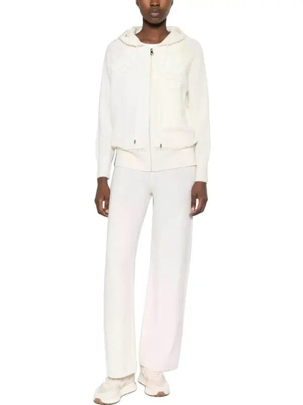 ERMANNO FIRENZE Open-knit Floral Embroidered Hoodie - Neutrals
