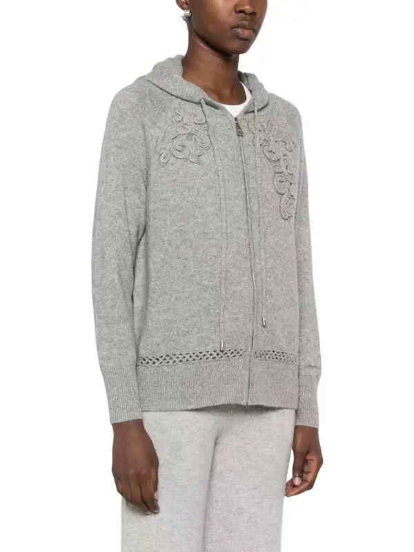 ERMANNO FIRENZE Embroidered Zip-up Hoodie - Grey