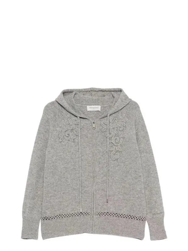 ERMANNO FIRENZE Embroidered Zip-up Hoodie - Grey