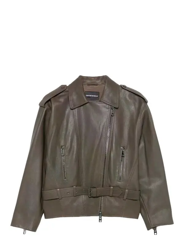 Emporio Armani Belted Leather Jacket - Brown