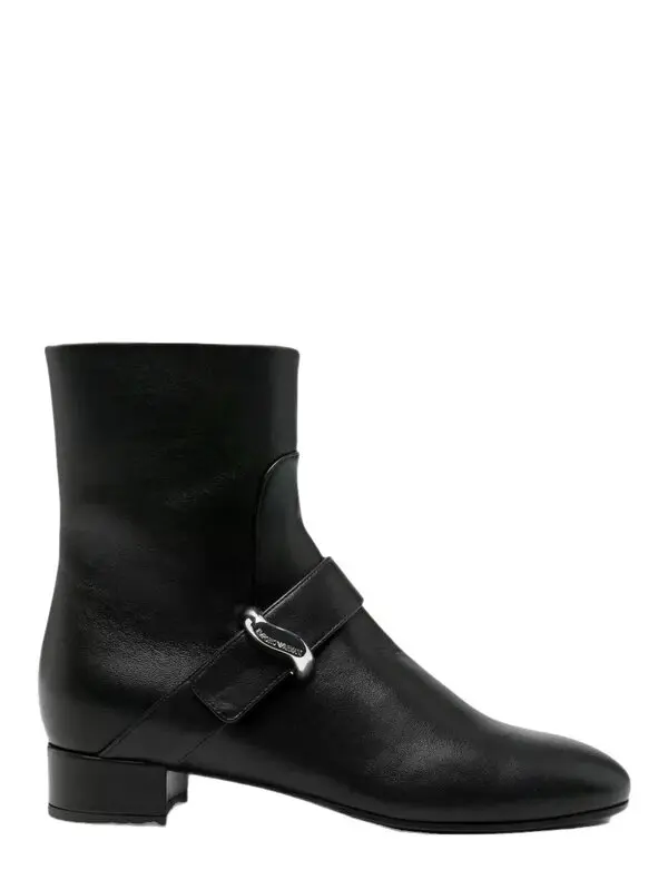 Emporio Armani Leather Buckle Detail Ankle Boots - Black