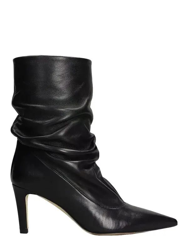 THE SELLER Ruched Pointed-toe Leather High Heel Boots - Black