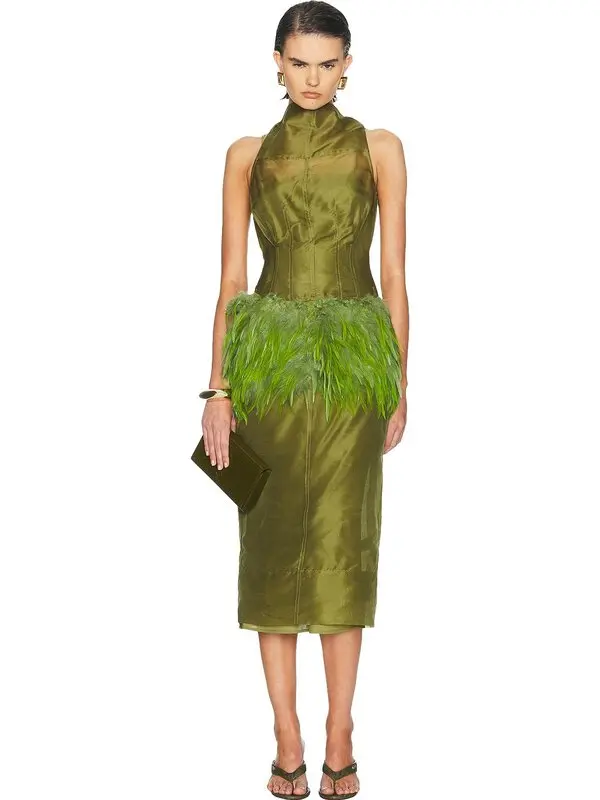 Staud Bisou Silk Dress In Green - Pear