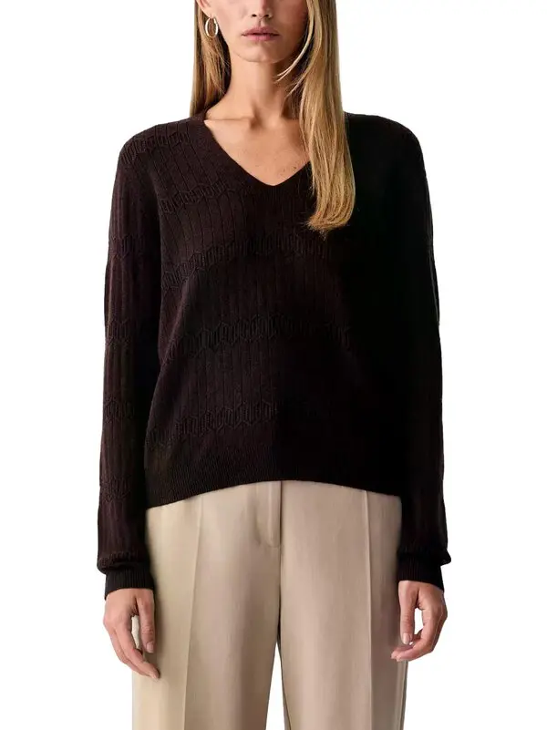 TWINSET Chevron-knit V-neck Sweater - Brown