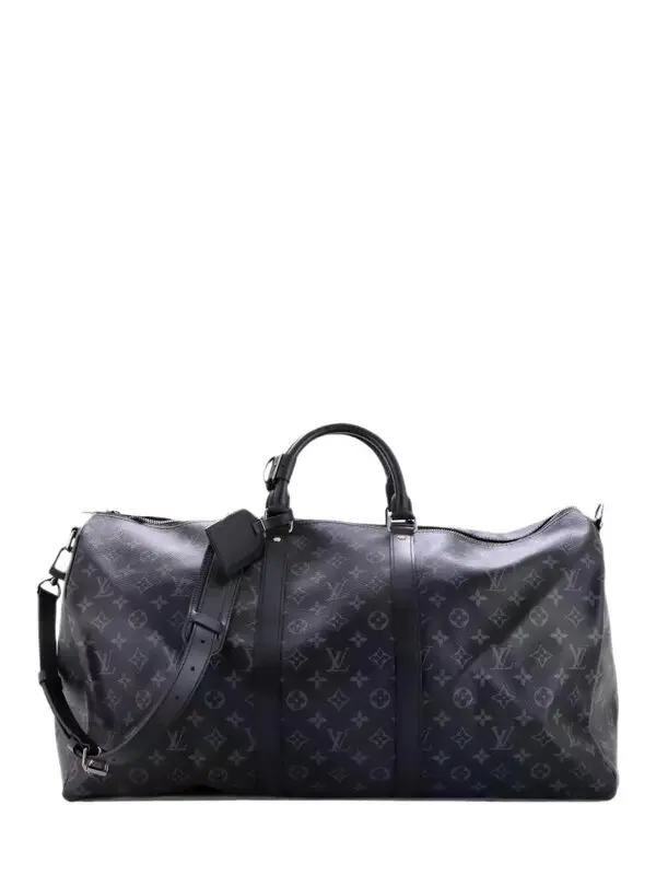 LOUIS VUITTON Keepall Bandouliere Bag Monogram Eclipse Canvas 55 Travel Bag - Black