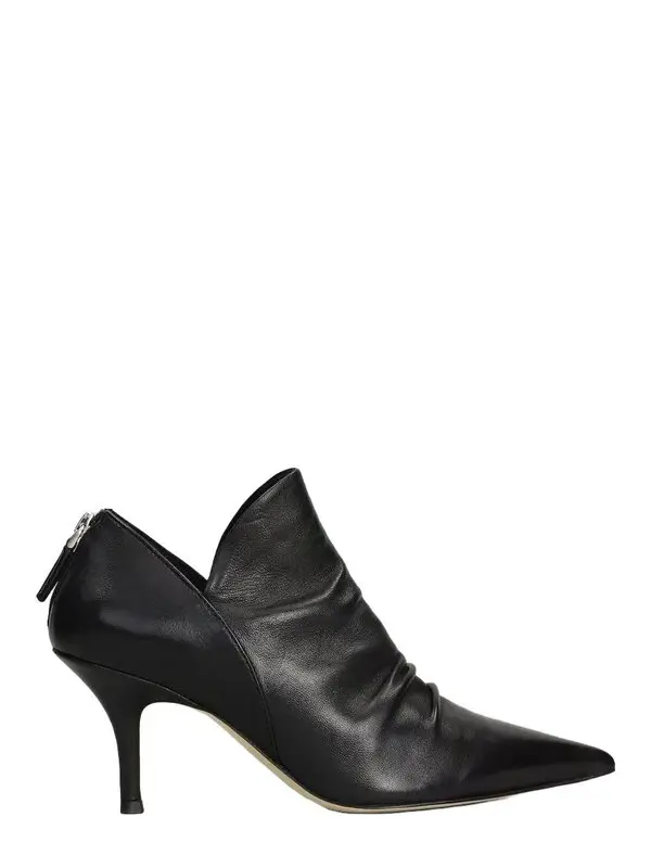THE SELLER Pointed-toe Ruched Leather Ankle Boots - Black