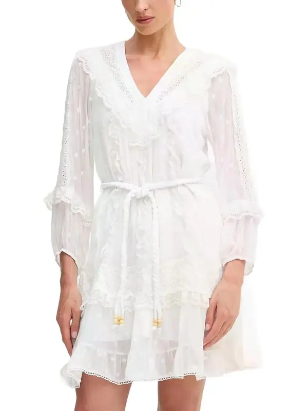 Hale Bob Xin Ruffled Lace-trim Mini Dress - White