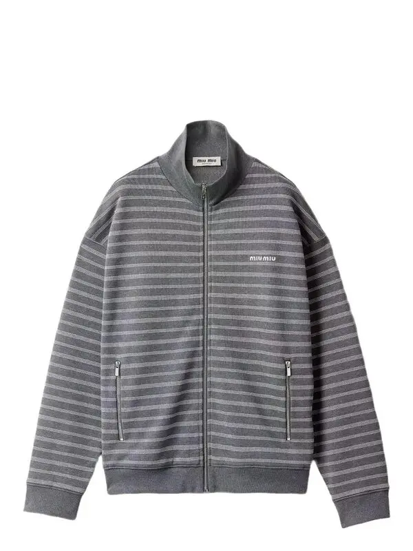 Miu Miu Striped Cotton Fleece Jacket - Grey