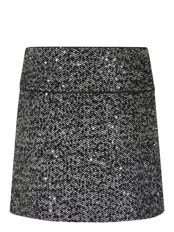 ERMANNO FIRENZE Sequin Embellished Herringbone Mini Skirt - Black