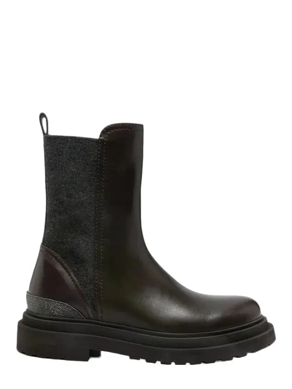 Brunello Cucinelli Monili Embellished Leather Ankle Boots - Brown