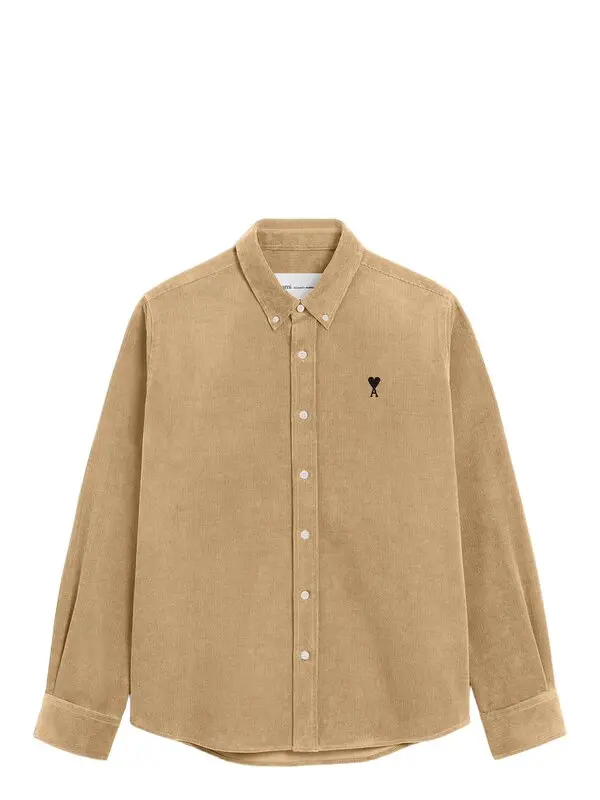 AMI Paris Beige Corduroy Shirt With De Coeur Beige - Mastic Beige
