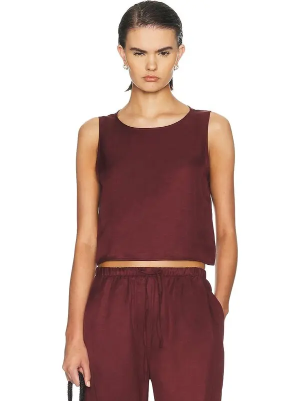 LESET Daniel Crop Sleeveless Crew Neck Top In Burgundy - Pinot