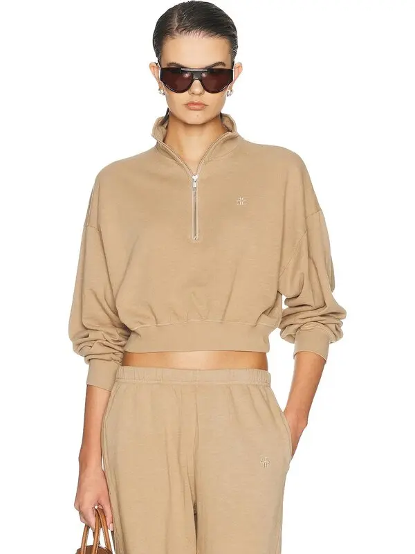 Eterne Cropped Half Zip Sweatshirt - Taupe