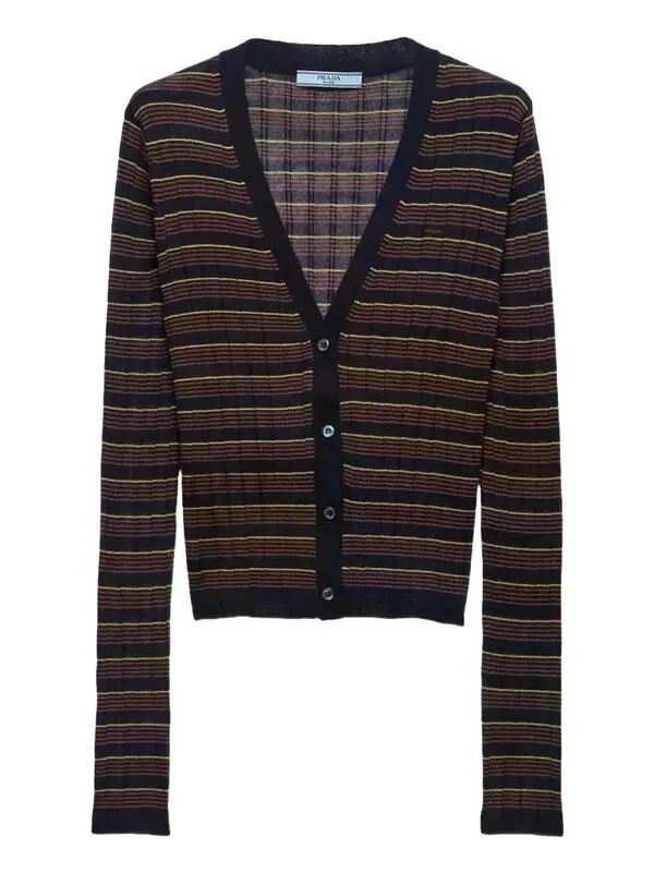 Prada Striped Cashmere And Silk V-neck Cardigan - Blue