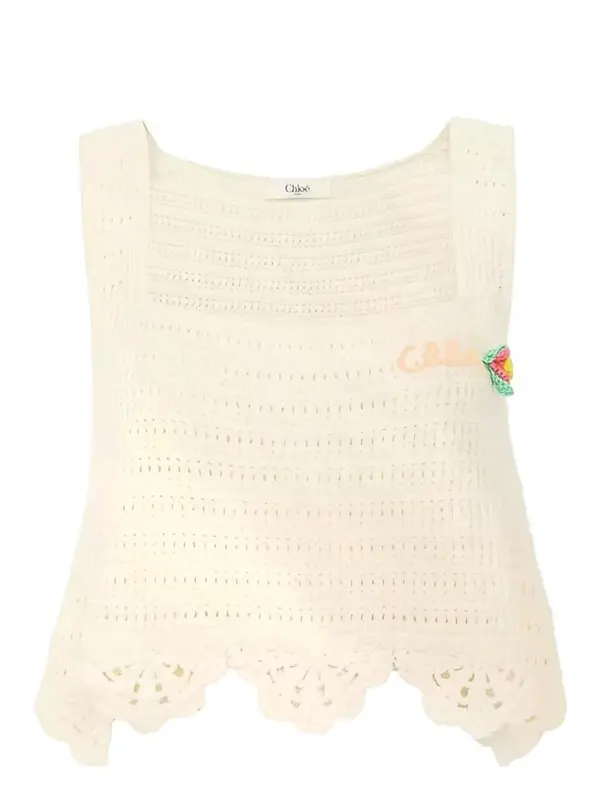 Chloé Crochet-knit Scalloped-edge Top - Neutrals