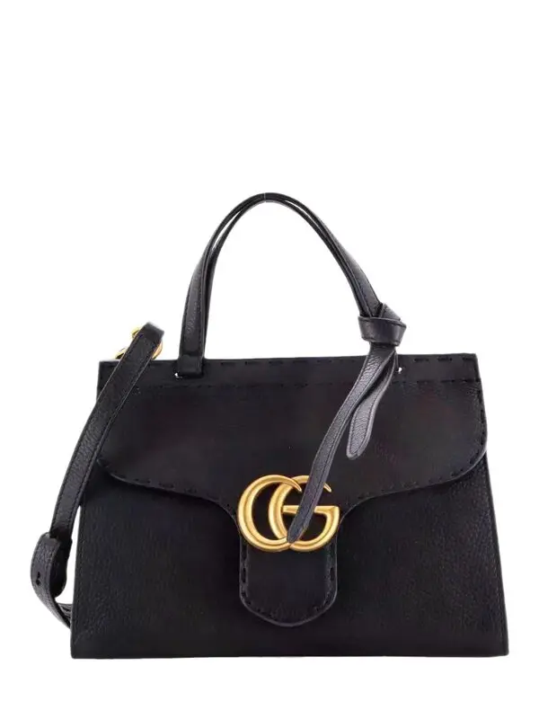 Gucci Gg Marmont Top Handle Bag Leather Mini Satchel - Black