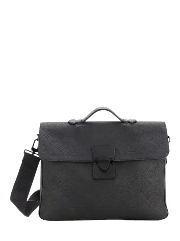 LOUIS VUITTON S Lock Briefcase Monogram Taurillon Leather Business Bag - Black