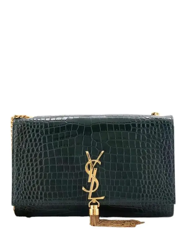 Saint Laurent Classic Monogram Tassel Crocodile Embossed Leather Medium Crossbody Bag - Green