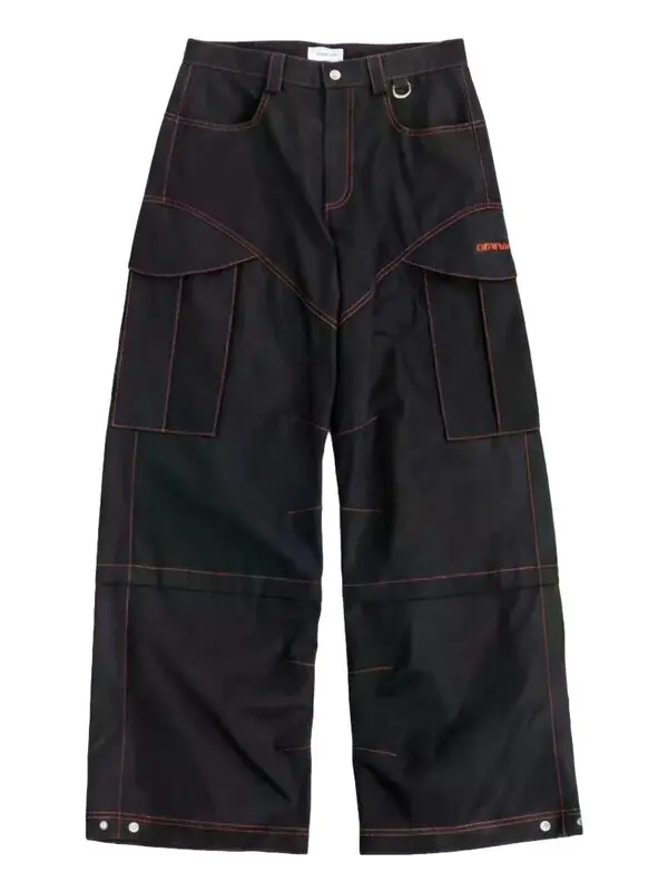 Off-White Cotton Straight Cargo Pants With Logo Detail - Black