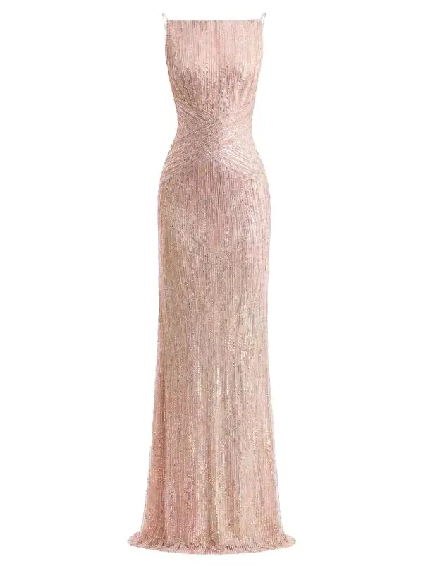GEMY MAALOUF Criss-cross Beaded Gown - Pink