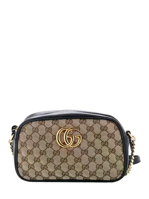 Gucci Gg Marmont Diagonal Quilted Gg Canvas Leather Small Crossbody Bag - Brown