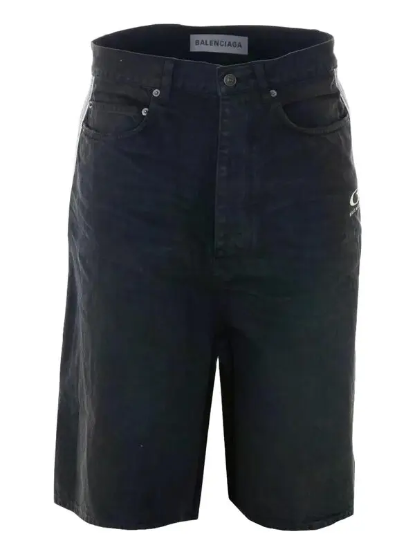 Balenciaga Logo Embroidered Denim Shorts - Black