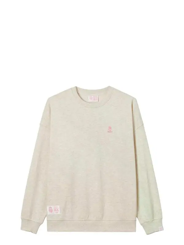 FINGERCROXX Embroidered Crewneck Long Sleeve Top - Neutrals