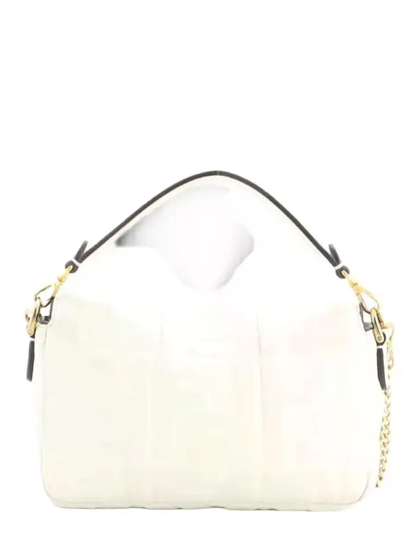 Fendi Baguette Nm Bag Zucca Embossed Leather Mini Crossbody Bag - White