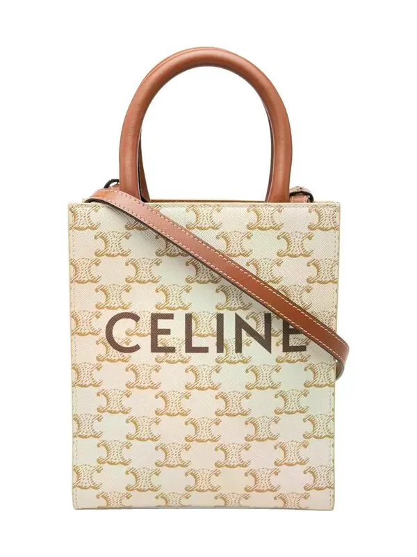 Celine Mini Triomphe Coated Canvas Vertical Cabas Satchel - White