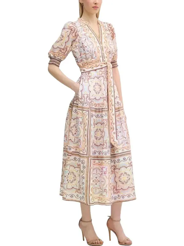 Hale Bob Bess Paisley-print Belted Midi Dress - Neutrals