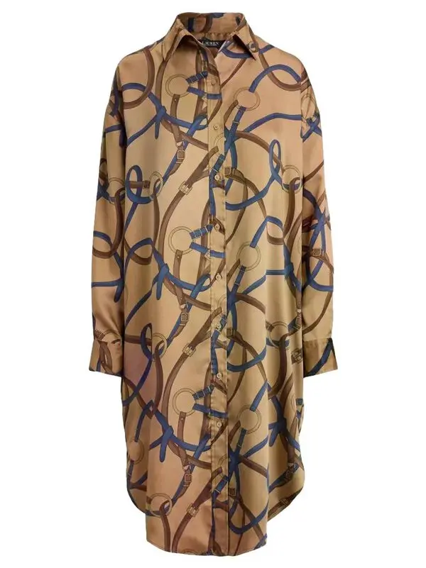 Ralph Lauren Belting-print Twill Midi Shirt Dress - Brown