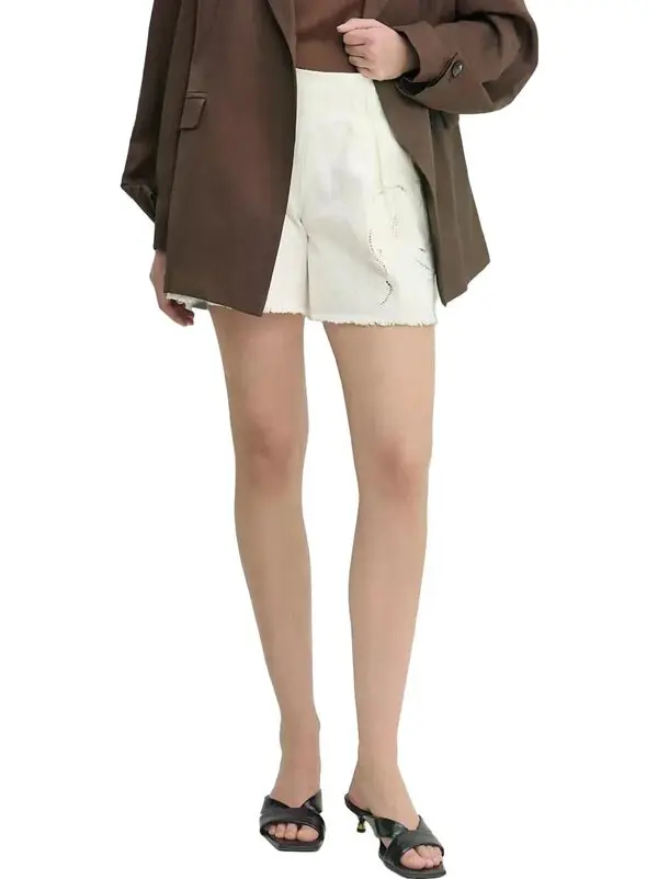 Luisa Spagnoli Acile Embroidered Raw-edge Shorts - White