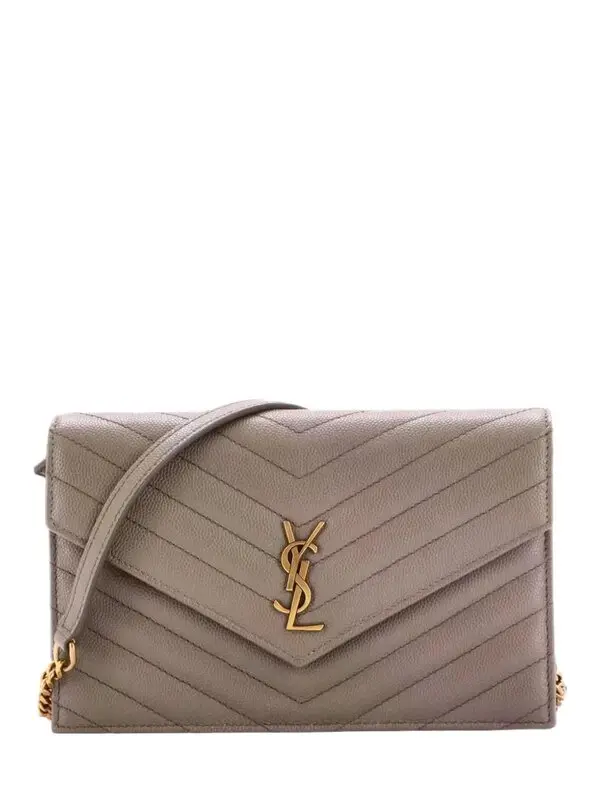 Saint Laurent Classic Monogram Wallet On Chain Matelasse Chevron Leather Small Crossbody Bag - Neutrals