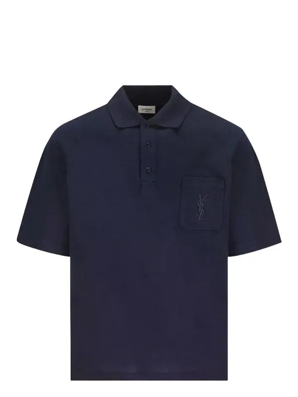 Saint Laurent Cassandre Polo In Cotton Piqu - Blue