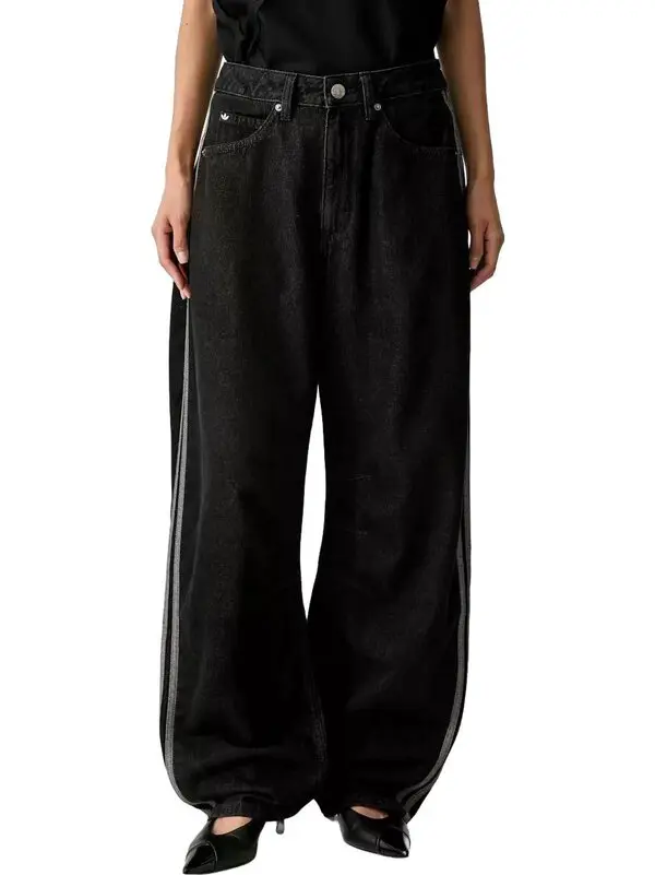 Adidas High-rise Barrel-leg Denim Pants - Black